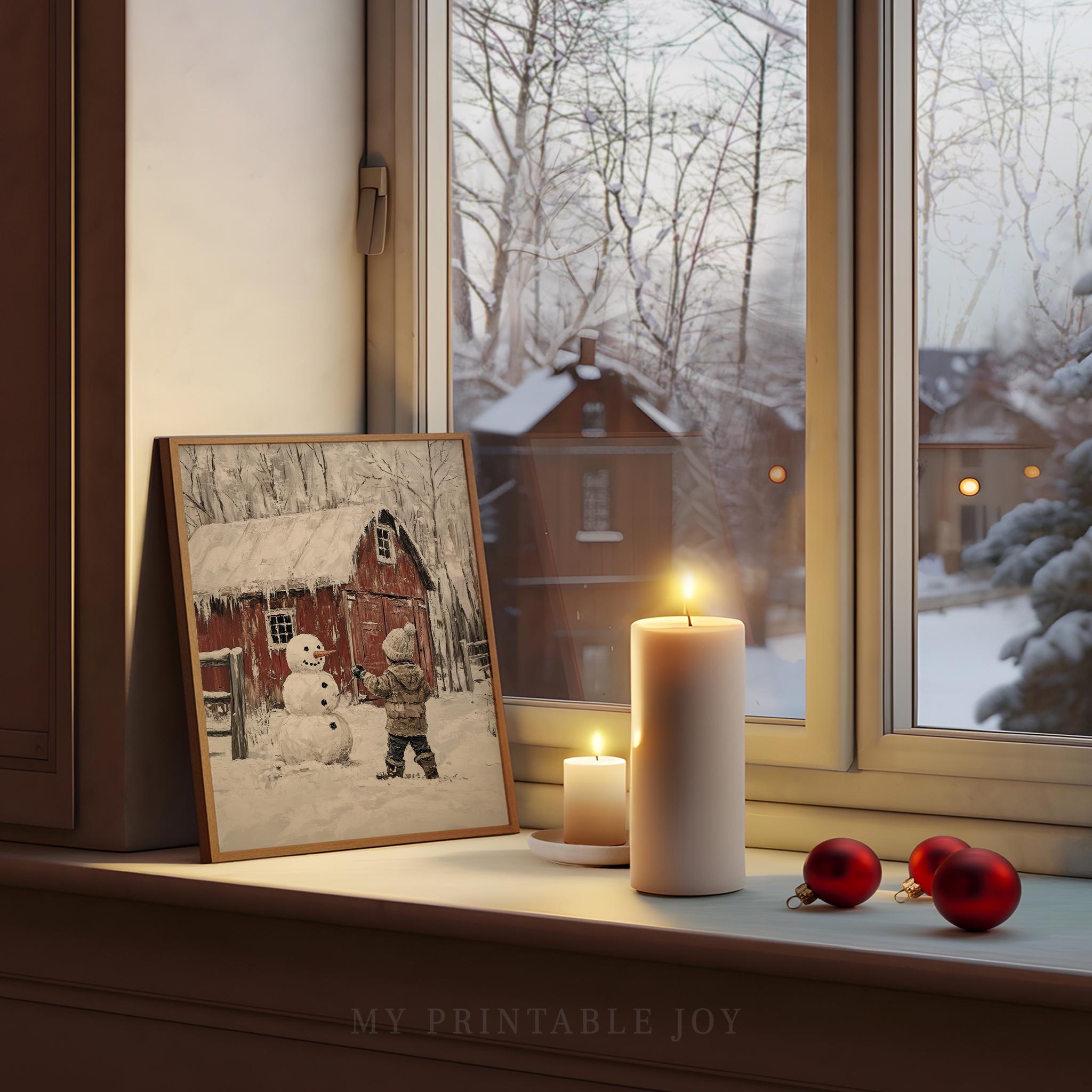 Vintage Winter Scene Printable Art - Child in Snowy Landscape, Cozy ...