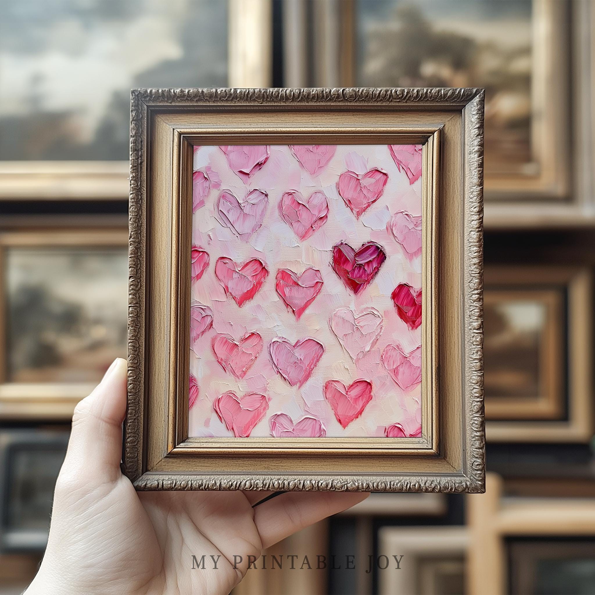 Printable Heart Painting Pattern - Romantic Wall Art, Cute Pink Decor ...