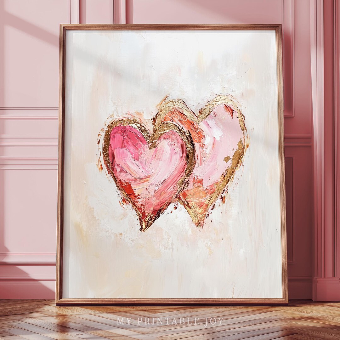 Romantic Heart Art Printable - Cute Intertwined Hearts, Pastel Pink ...