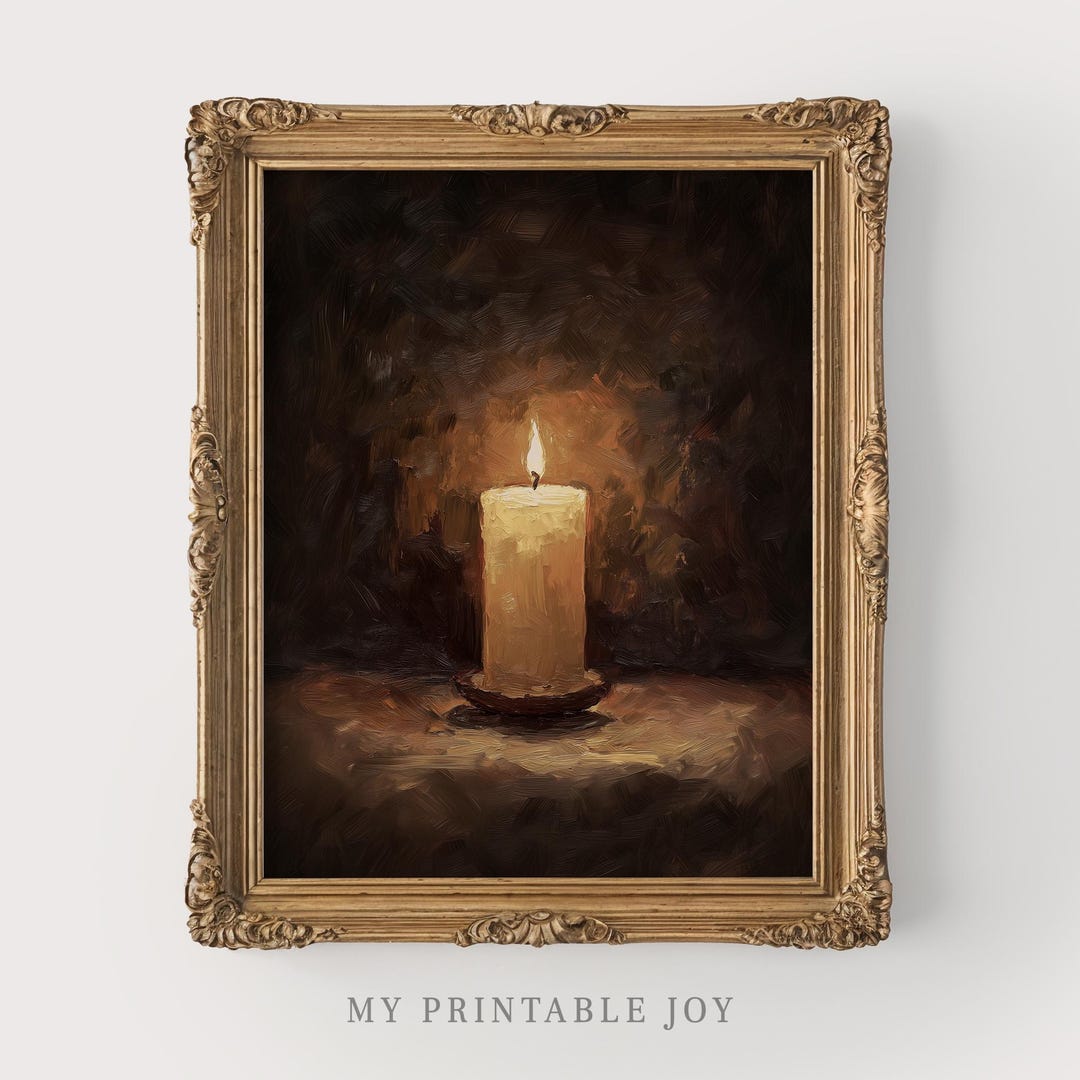 Moody Candlelight Still Life Printable - Vintage Rustic Wall Art ...