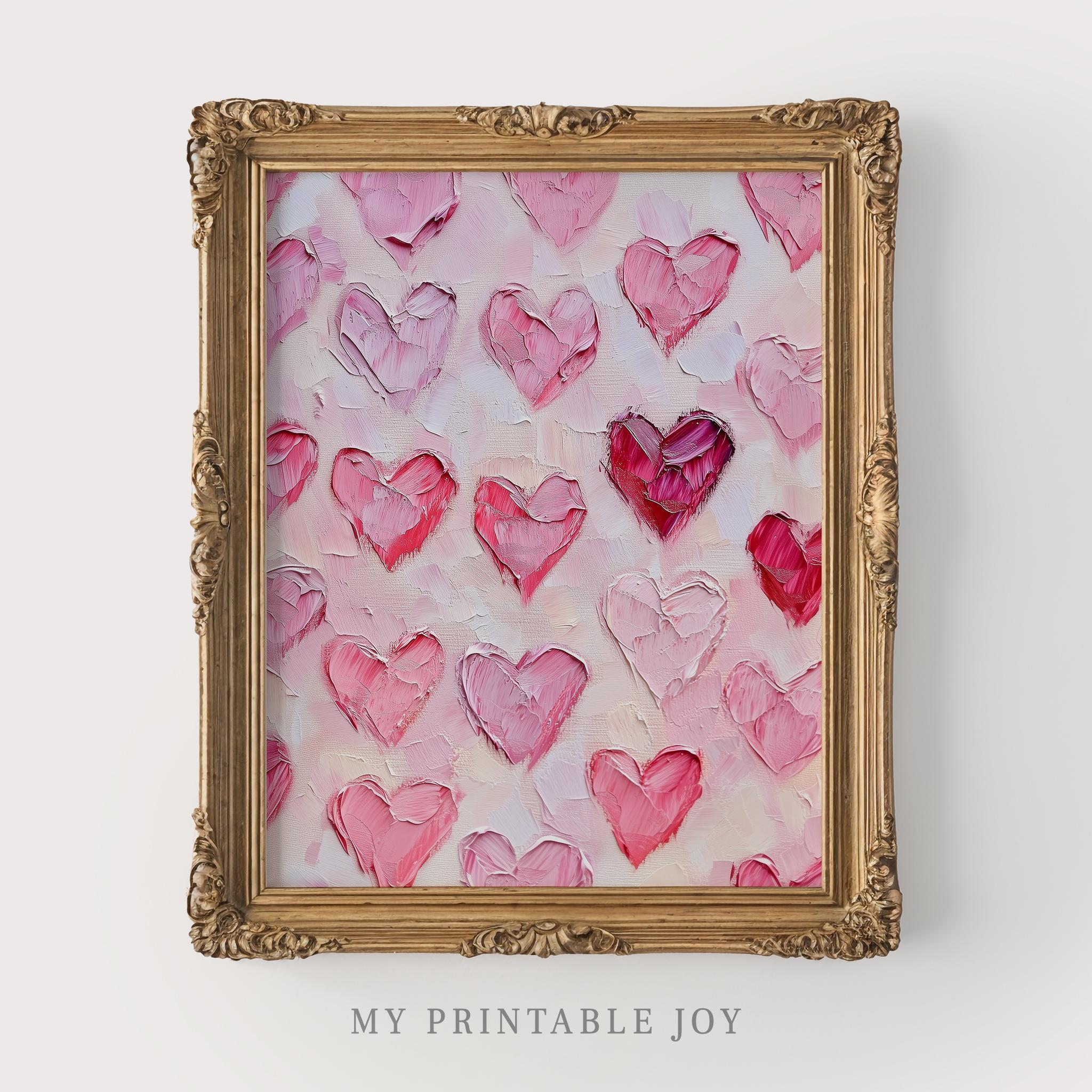 Printable Heart Painting Pattern - Romantic Wall Art, Cute Pink Decor ...