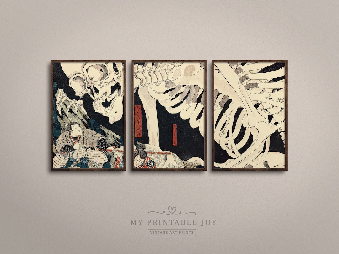 Set of 3 Ukiyo-e Skeleton by Utagawa Takiyasha | Japanese Tryptic Wall ...