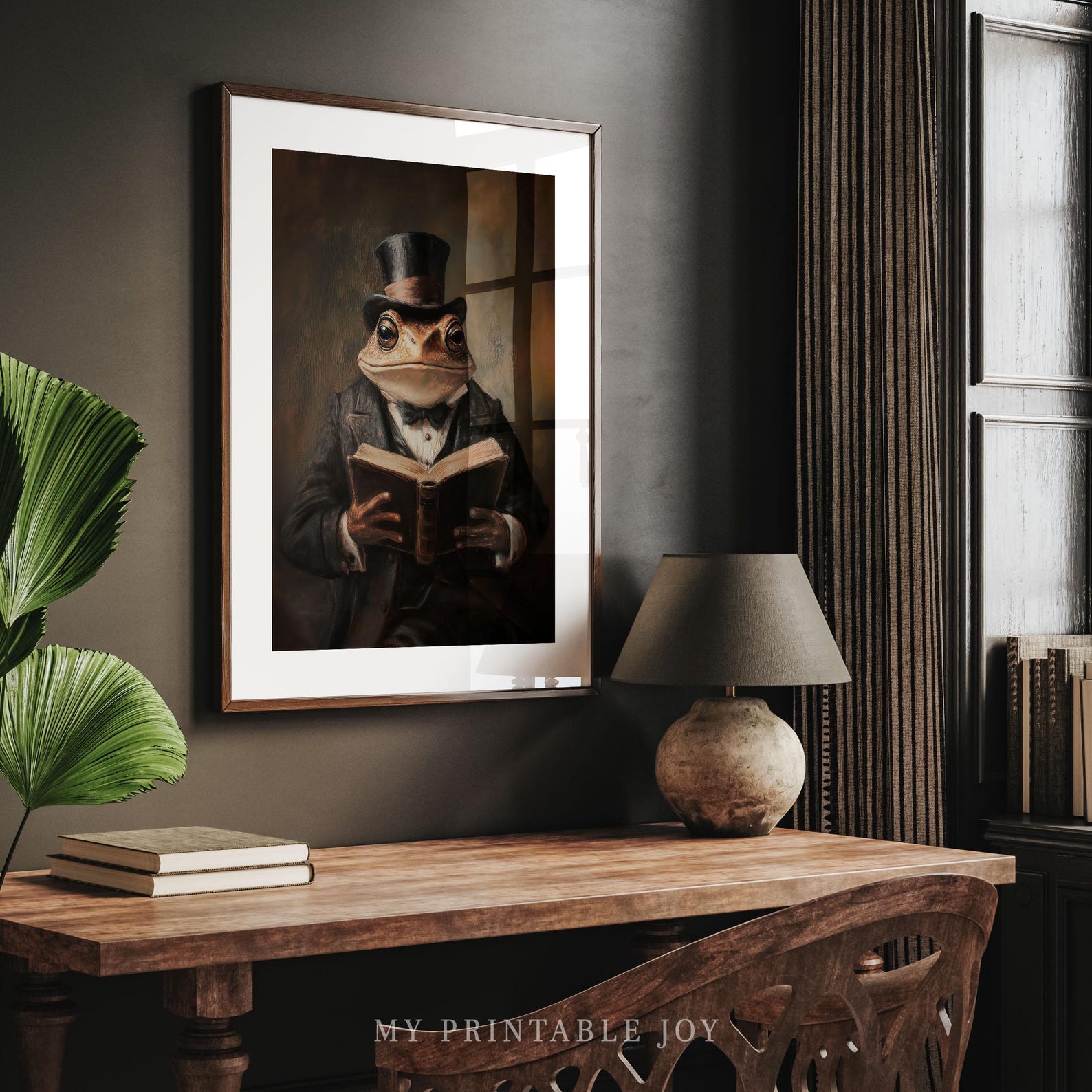 Frog Reading Wall Art Print Vintage Portrait Whimsical Animal Decor ...