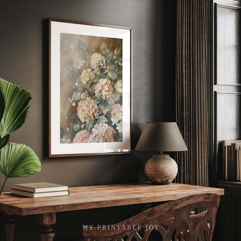 Printable Hydrangea, Spring Flower Print, Rustic Farmhouse, Neutral ...