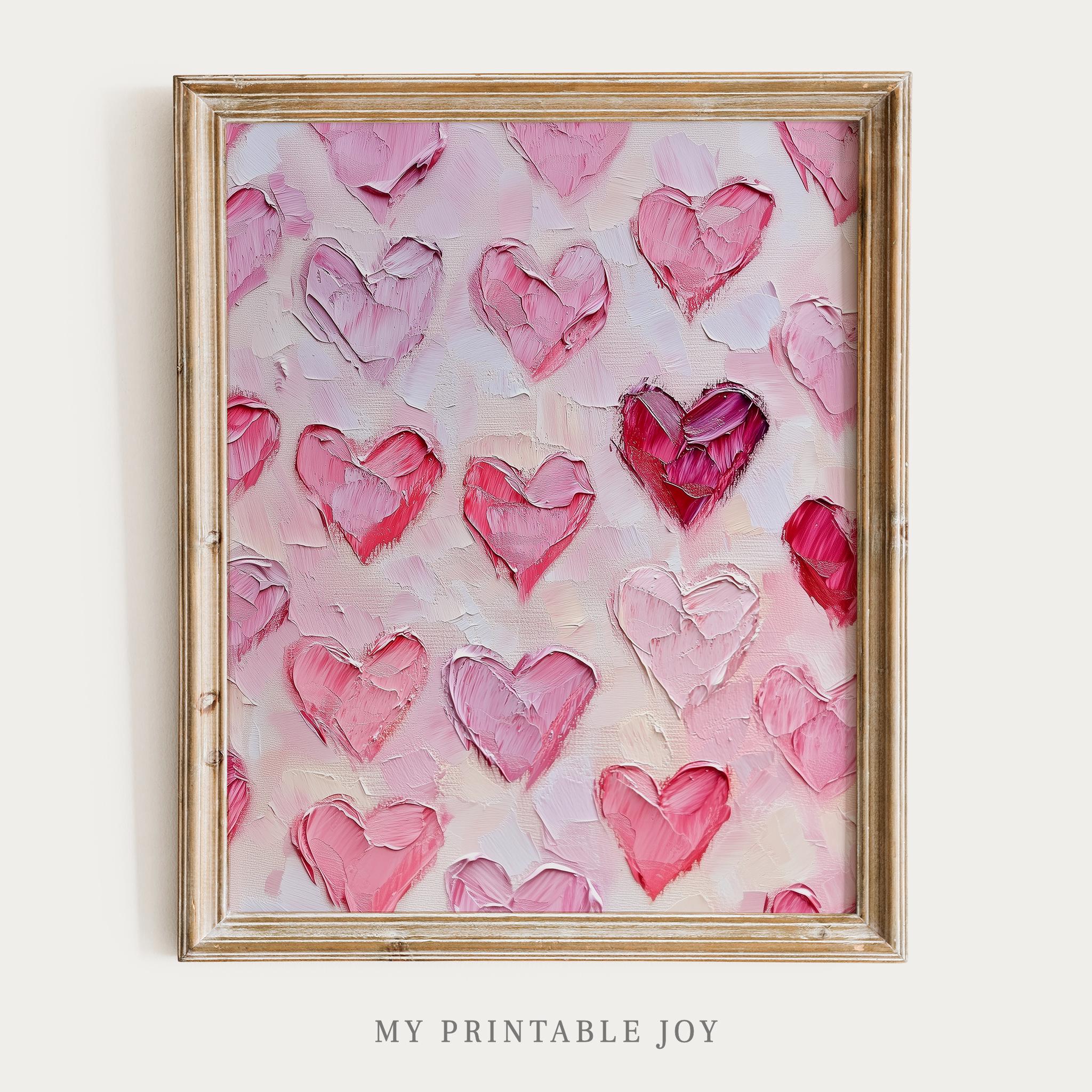 Printable Heart Painting Pattern - Romantic Wall Art, Cute Pink Decor ...