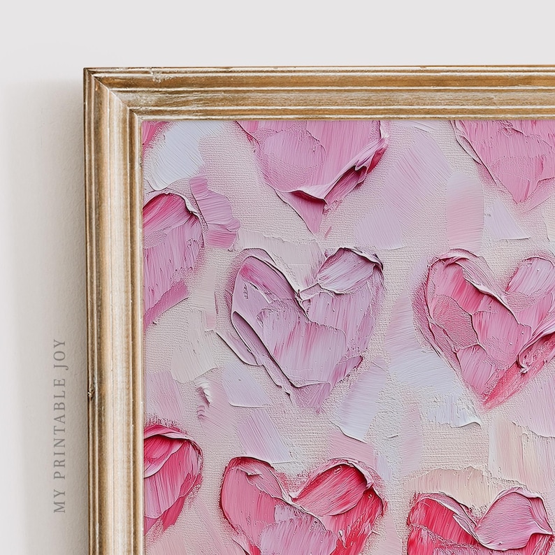 Printable Heart Painting Pattern - Romantic Wall Art, Cute Pink Decor ...
