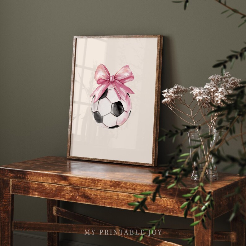 Coquette Soccer Ball Pink Bow Romantic Sports Wall Art Printable ...