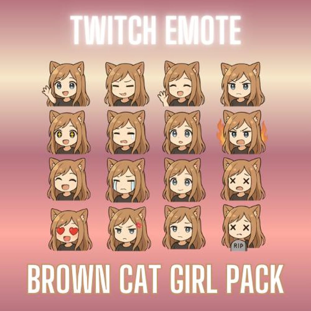 Twitch Emote | Static Emote Pack | Brown Cat Girl Pack | Twitch ...