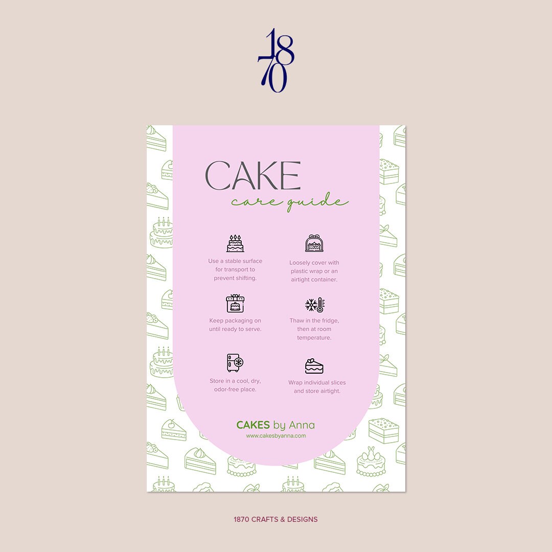 Cake Care Card, Cake Care Instructions, Cake Guide, Cake Storage ...