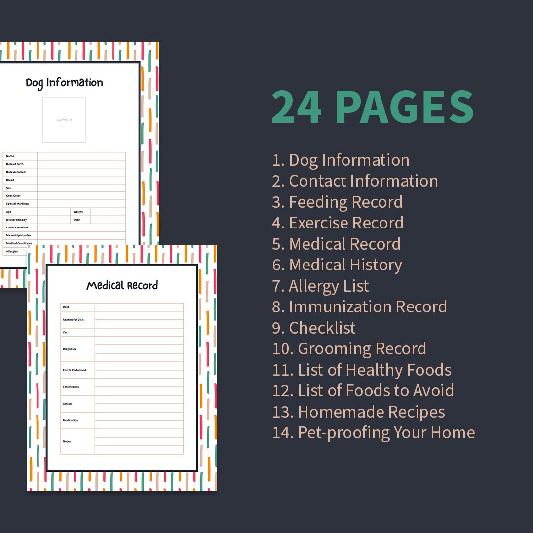 Dog Health Record, Canine Health Record, Dog Vaccine Log, Medical ...