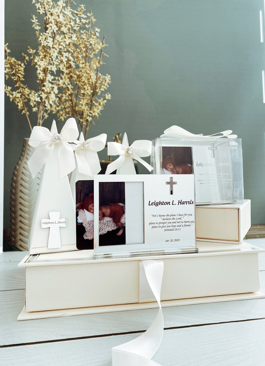Baptism Gift Set, Personalized Baptism Photo Frame, Candy Box & Gift ...