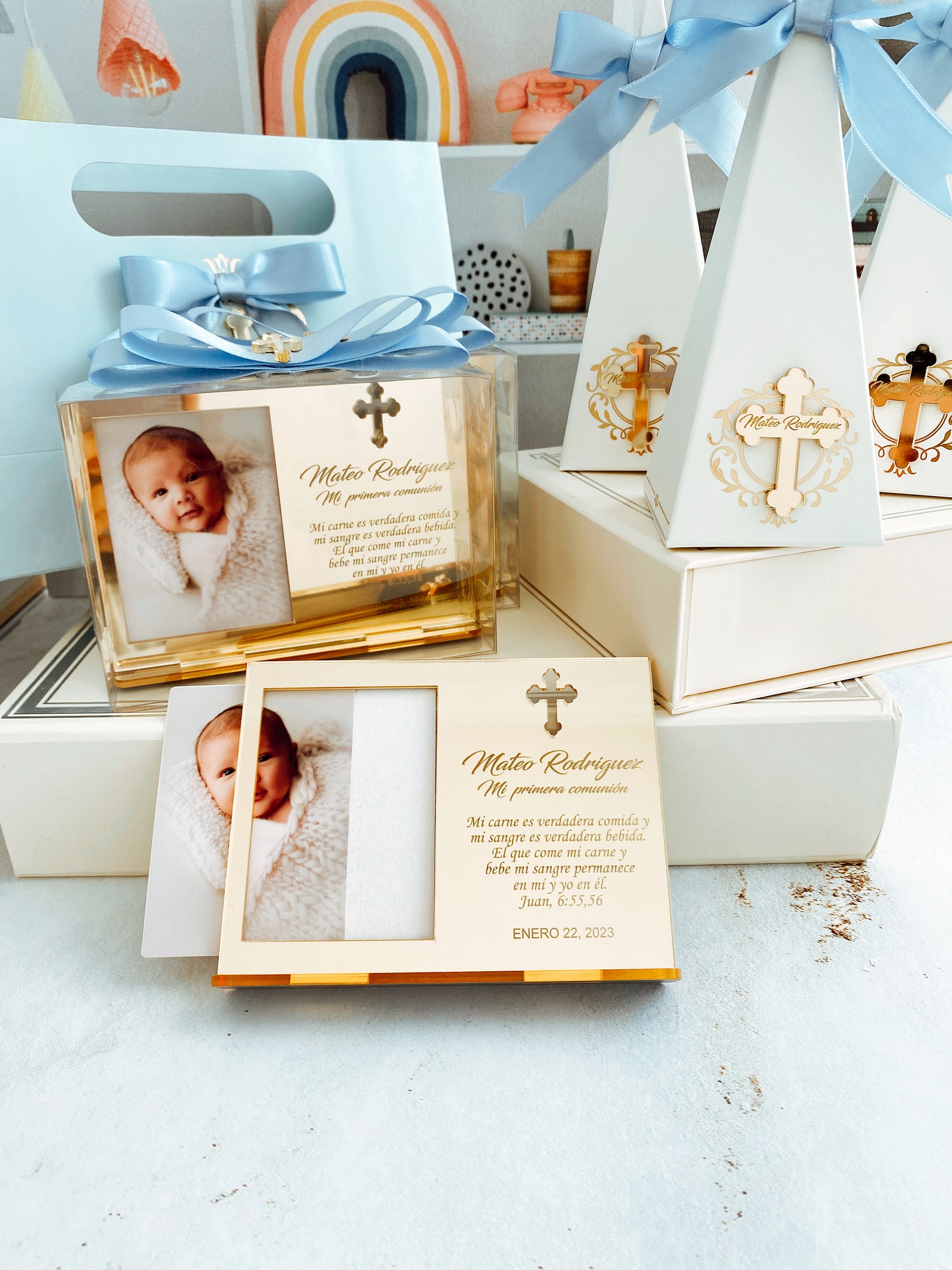 Baptism Gift Set, Personalized Baptism Photo Frame, Candy Box & Gift ...