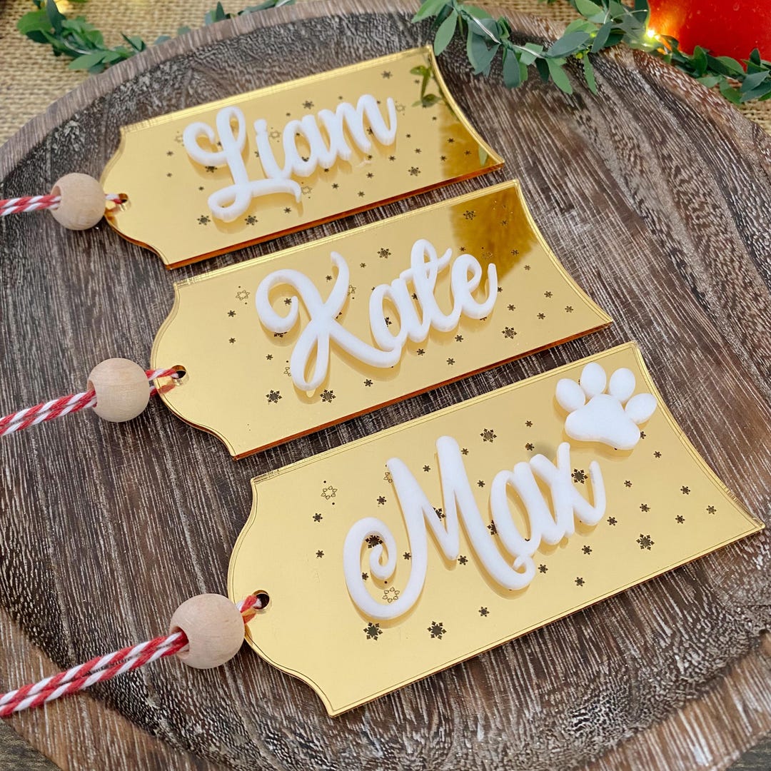 Christmas Stocking Tags, Gift Tag, Acrylic Name Tag, Christmas Tree ...