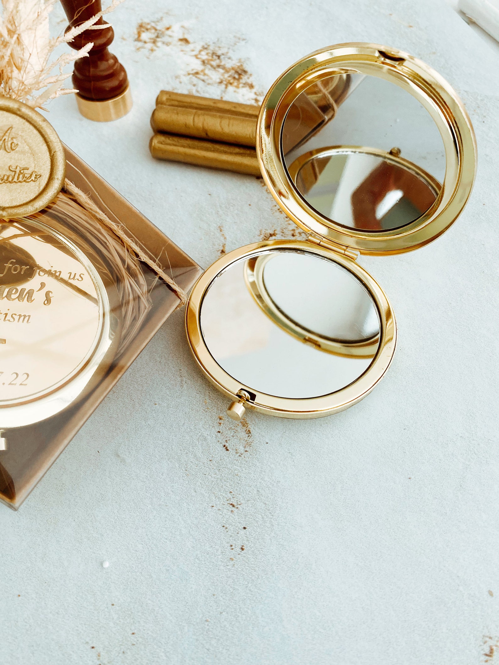 Personalized Compact Mirror With Gift Boxes, Christening Favors ...