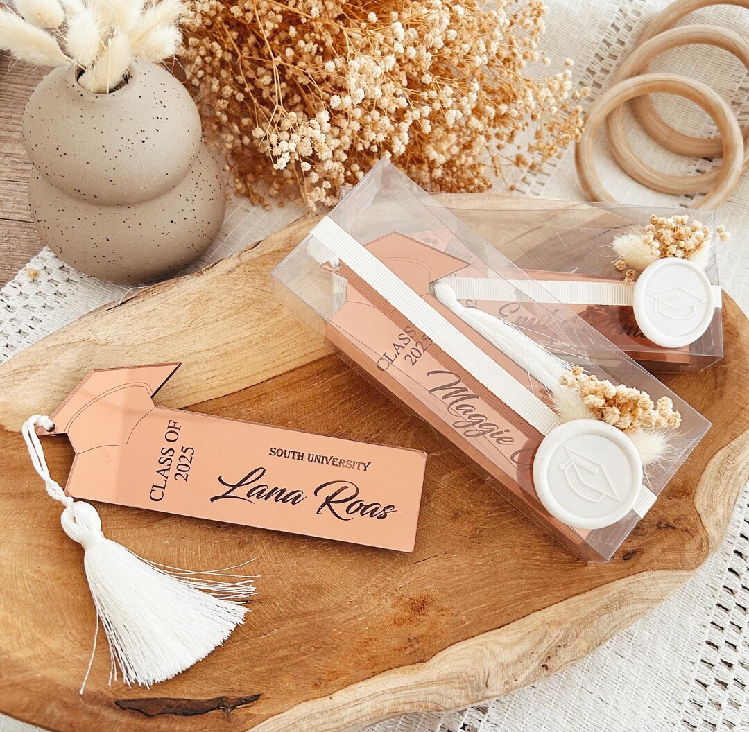 Rose Gold Graduation Bookmark, Graduation Cap Bookmark, Class of 2025 ...