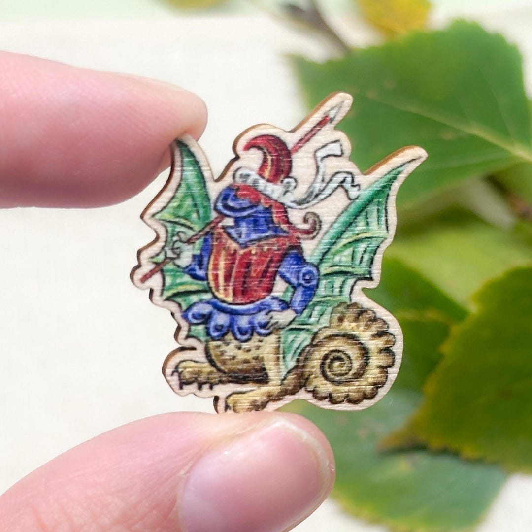 Wooden Pin - MEDIEVAL DRAGON KNIGHT- Eco-friendly Whimsical Marginalia ...
