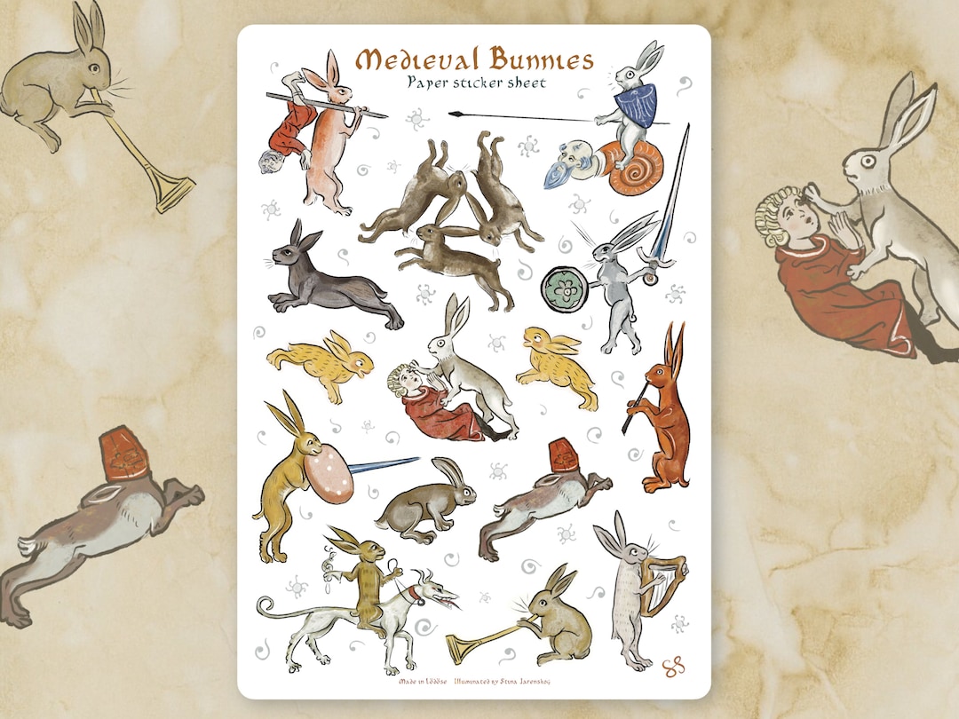 Sticker Sheet MEDIEVAL BUNNIES Funny Whimsical Historical Stickers for ...