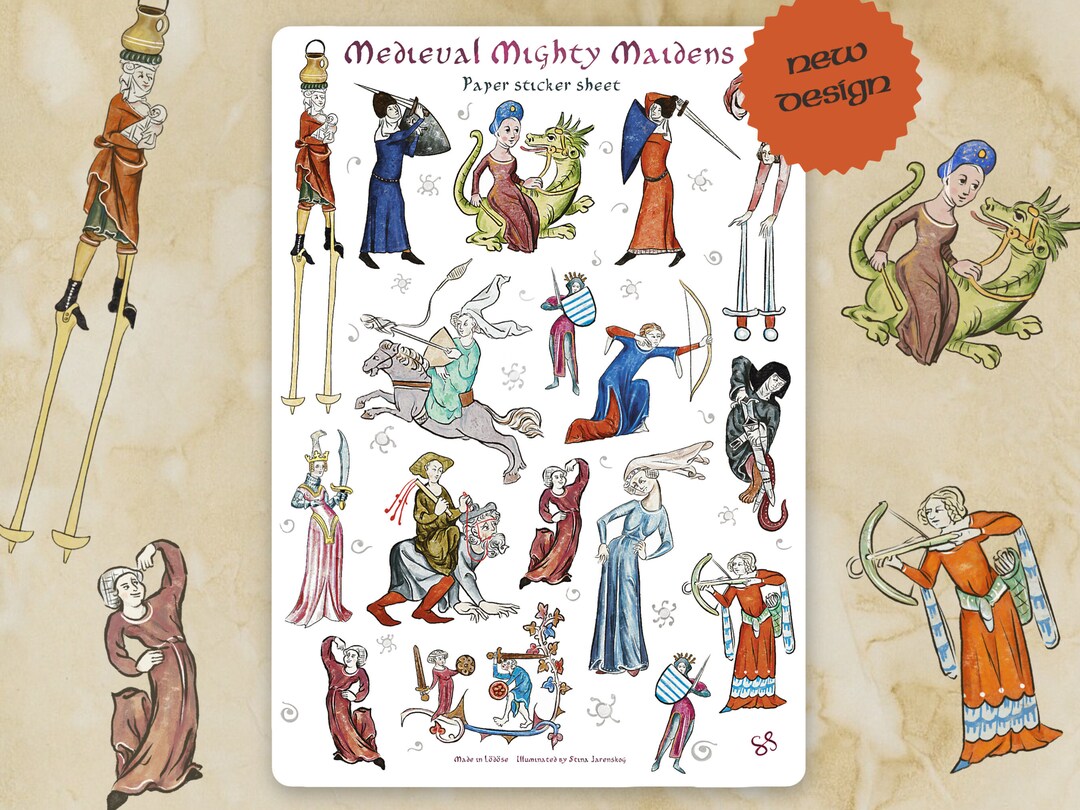Sticker Sheet - MEDIEVAL MIGHTY MAIDENS - Funny Whimsical Historical ...