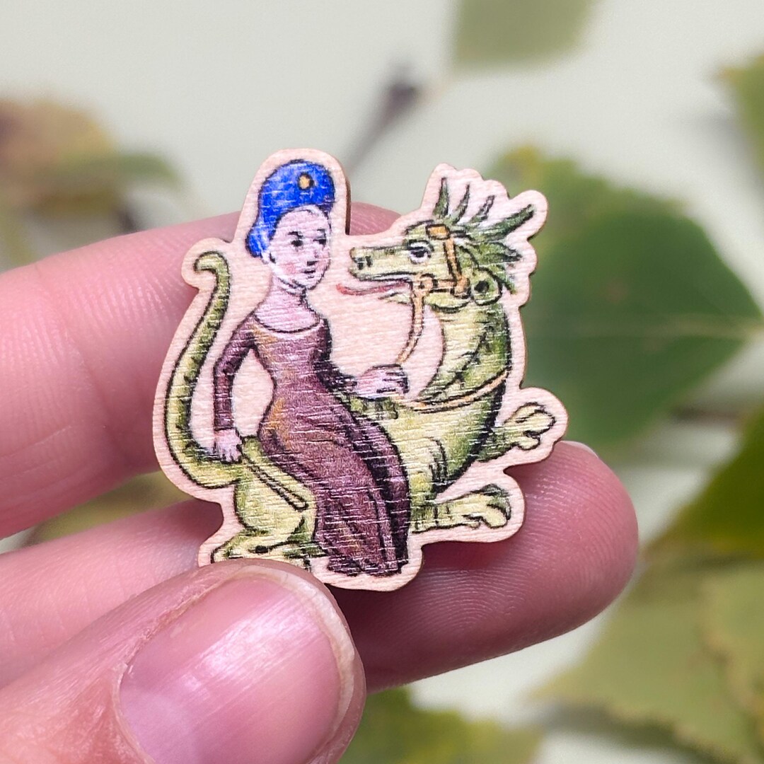Wooden Pin - MEDIEVAL DRAGON RIDER- Eco-friendly Whimsical Marginalia ...