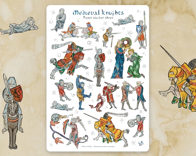 Sticker Sheet - MEDIEVAL KNIGHTS- Funny Whimsical Historical Stickers ...