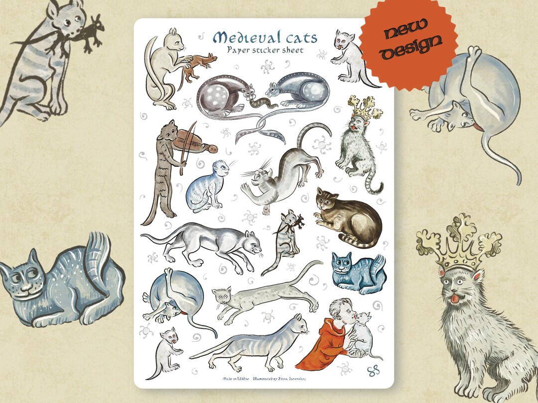 Sticker Sheet - MEDIEVAL CATS - Updated! Fun Whimsical Historical ...