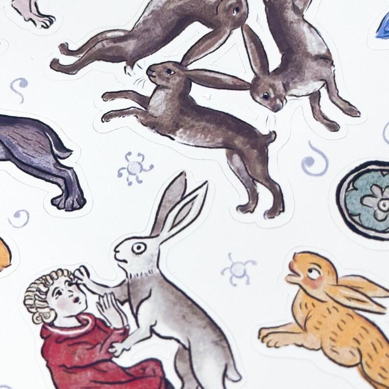 Sticker Sheet - MEDIEVAL BUNNIES - Funny Whimsical Historical Stickers ...