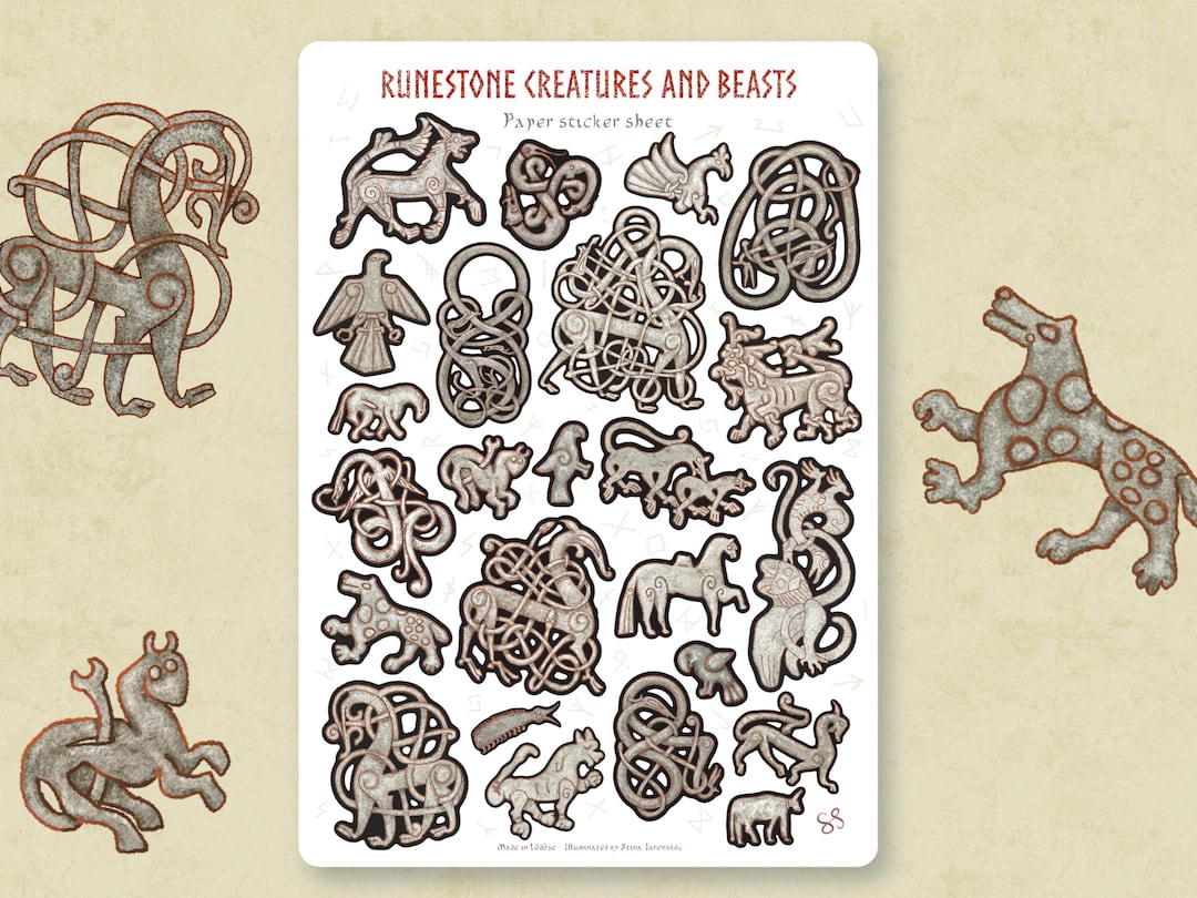 Sticker Sheet - RUNESTONE Creatures and Beasts - GRAY - Journaling ...
