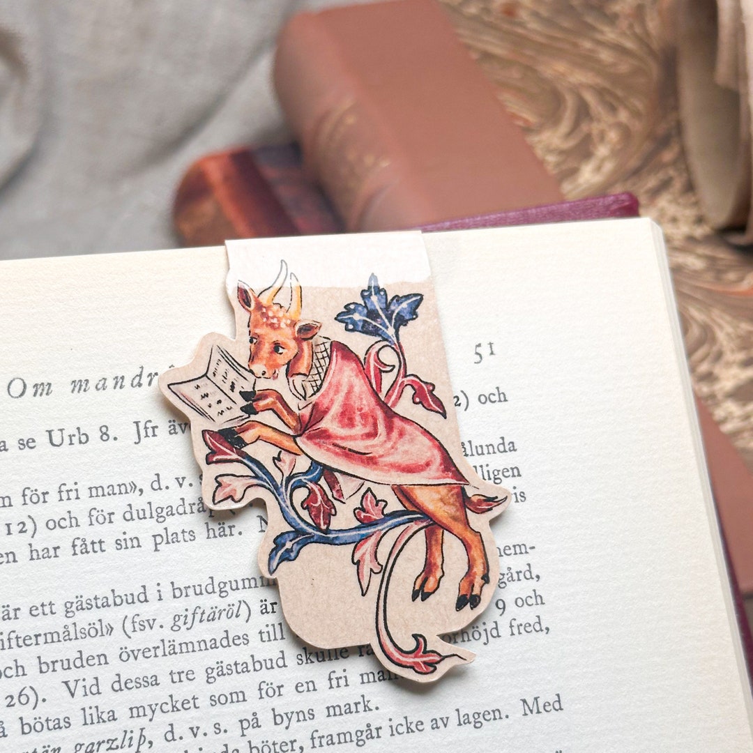 Magnetic Bookmark - MEDIEVAL READING COW, Funny Whimsical Historical ...