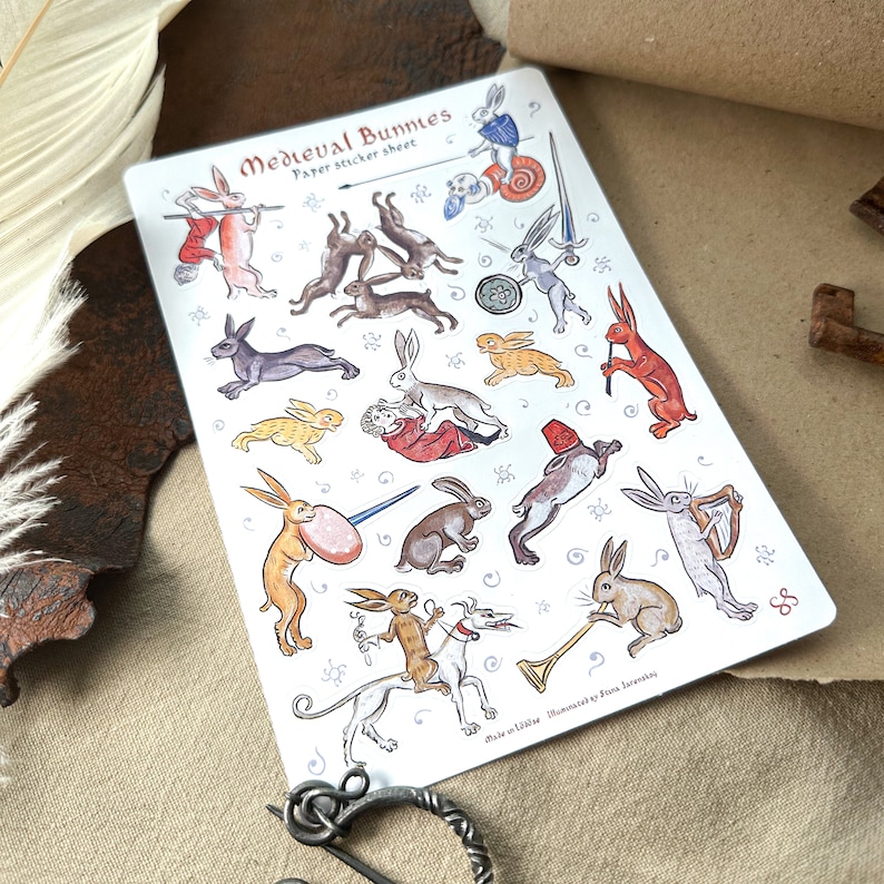 Sticker Sheet - MEDIEVAL BUNNIES - Funny Whimsical Historical Stickers ...