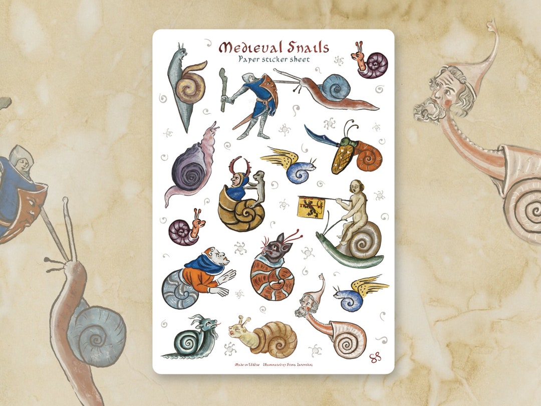 Sticker Sheet - MEDIEVAL SNAILS - Funny Whimsical Historical Stickers ...