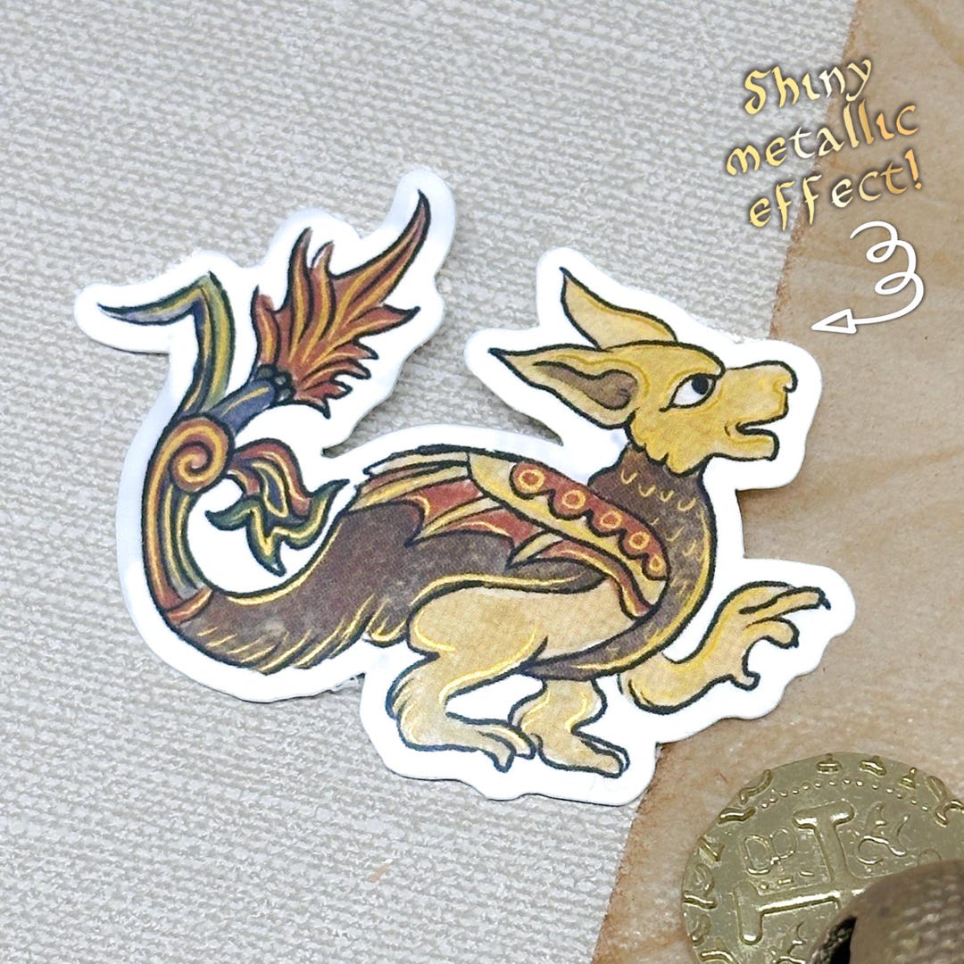 Medieval Lödöse Dragon - Golden Effect- Vinyl Sticker, Marginalia ...