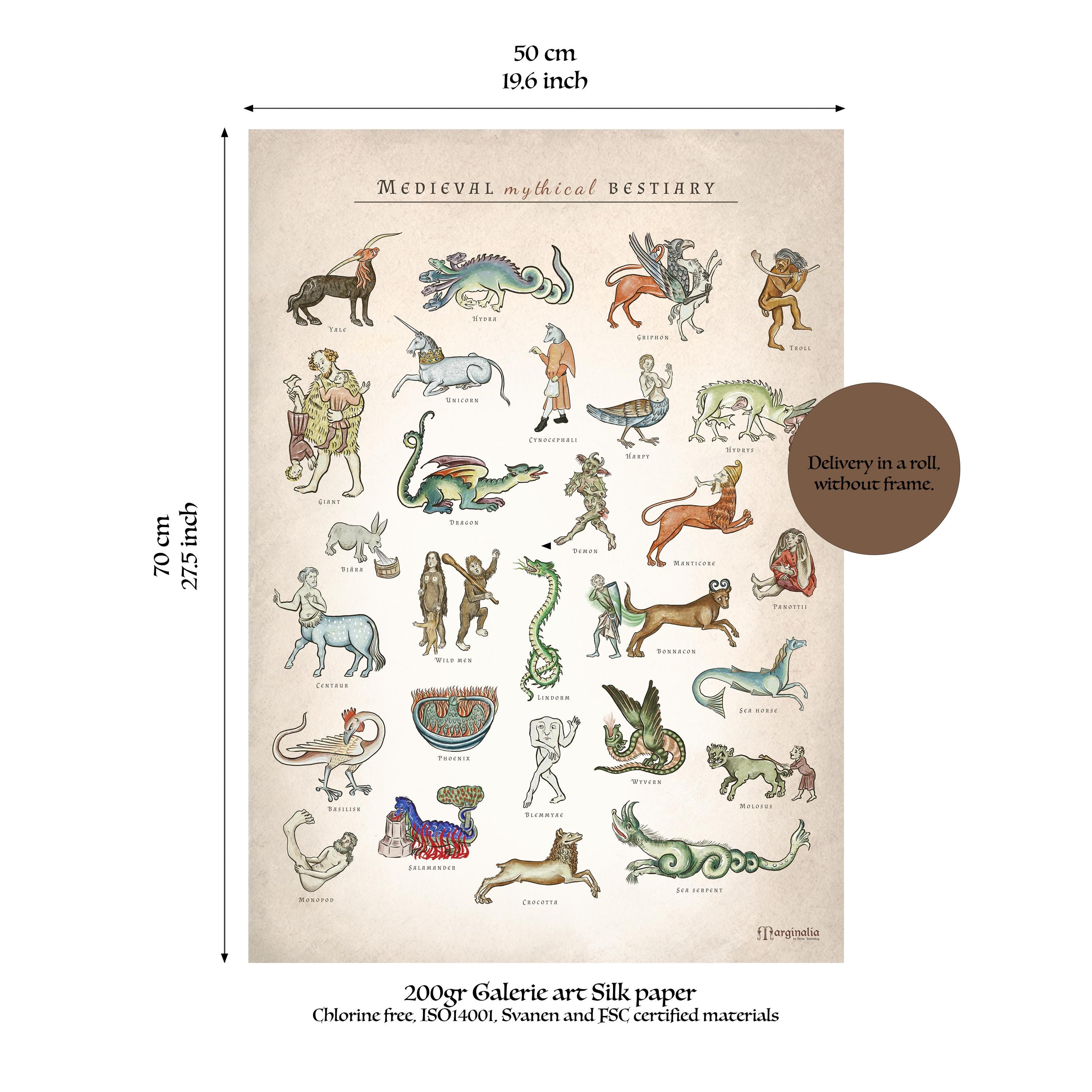 Medieval Mythical Bestiary Poster | Large High-quality Wall Decor ...