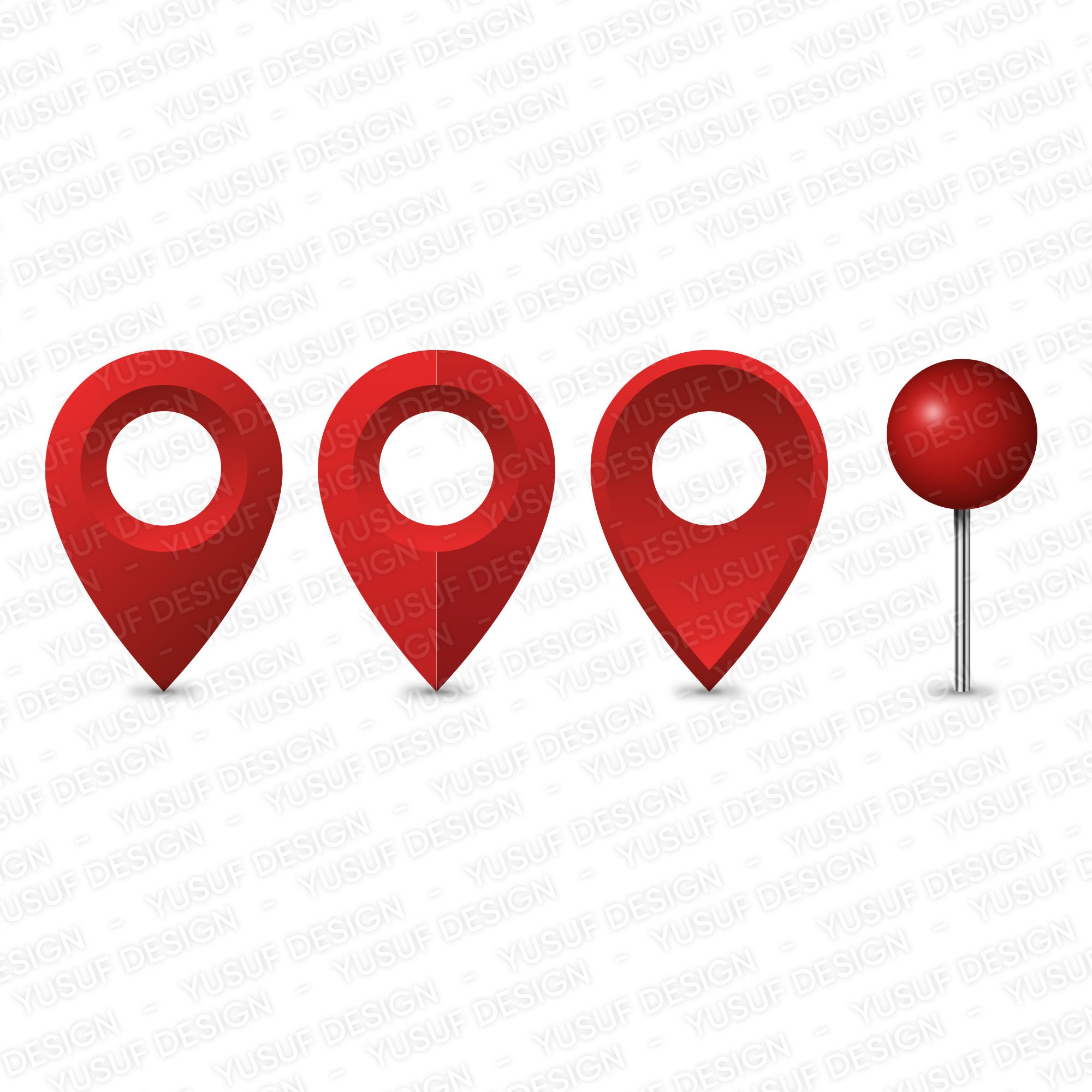 Red Map Pins Set Isolated on White Background Premium Vector - Etsy