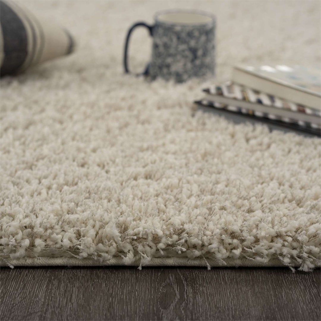 Beige Grey Shaggy Shag Rug Living Room Bedroom Super Soft Area Rug Made ...