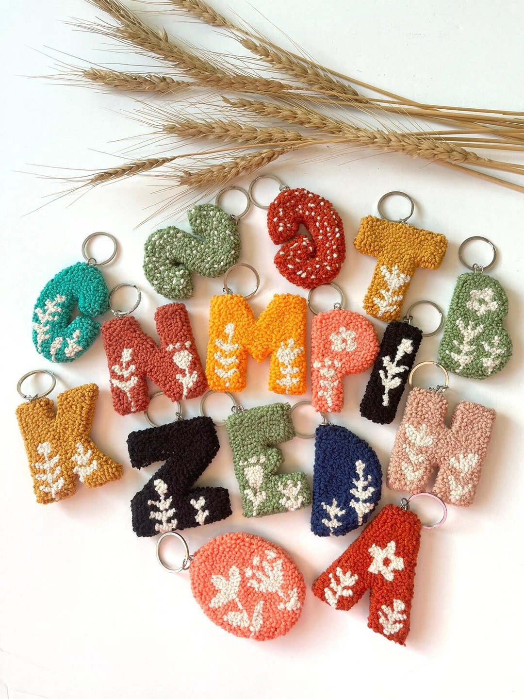 Personalized Punch Needle Letter Keychain: Handmade Tufted Bag Charm - Etsy
