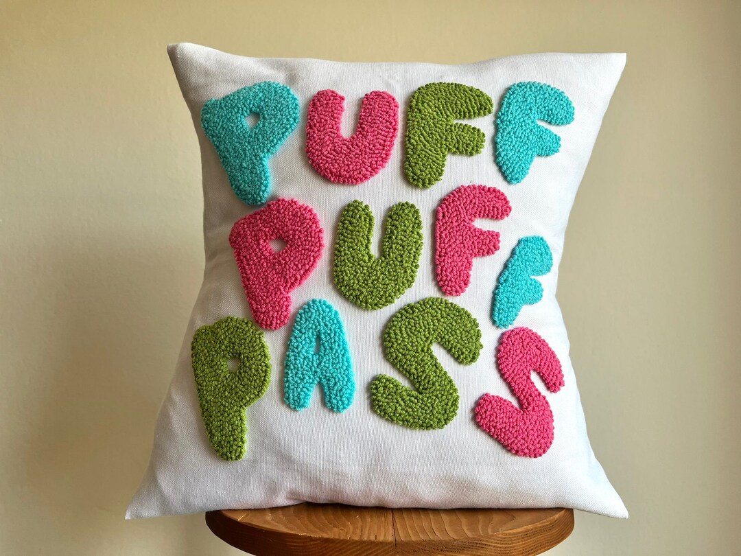 Colorful Puff Puff Pass Punch Needle Pillow Cover, Handmade Home Decor ...