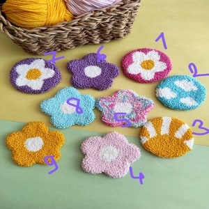 Set of 2 Car Coasters, Punch Needle Car Accessories, Daisy, Cloudy, Sun ...