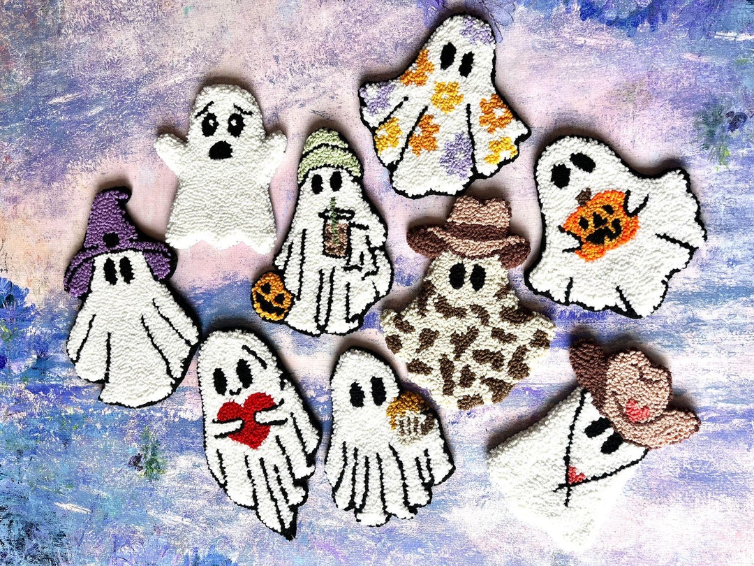 Handmade Punch Needle Halloween Ghost Coasters: Spooky Mug Rug Set - Etsy