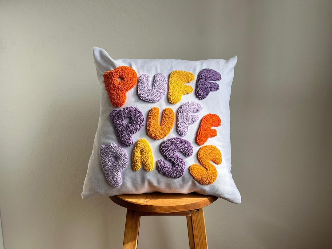 Colorful Puff Puff Pass Punch Needle Pillow Cover, Handmade Home Decor ...