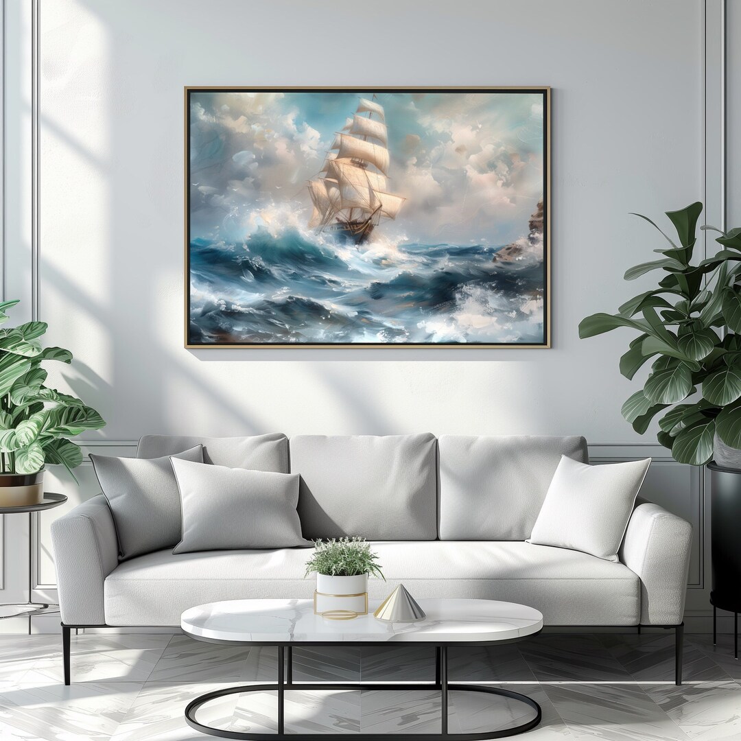 Printable Old Sail Ship Ocean Oil Painting, Vintage Landscape, Artprint ...