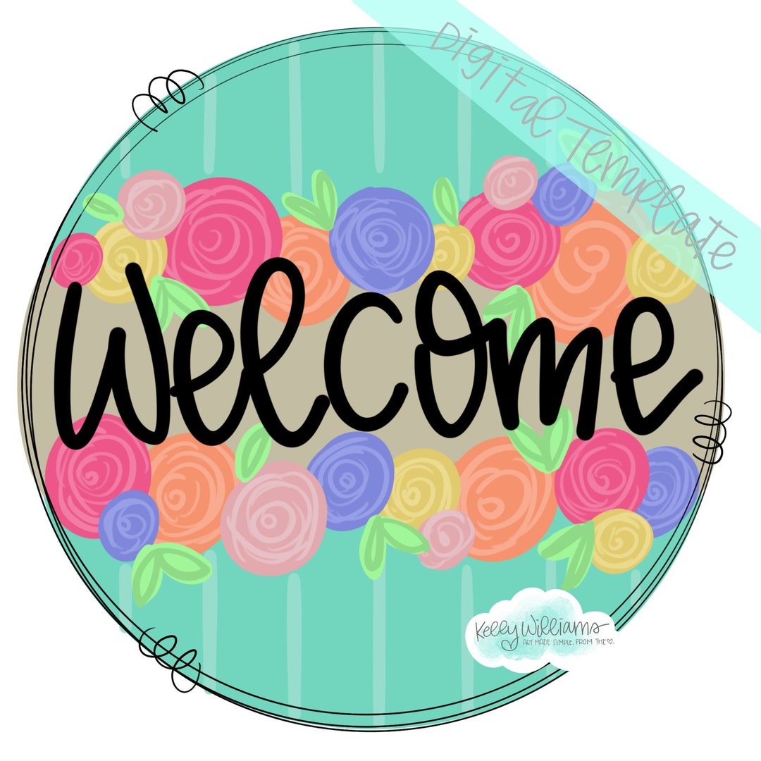 TEMPLATE : Welcome Door Hanger Flower Template Spring - Etsy
