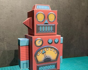 DIY BLUE Simple Robot Papercraft Low Poly PDF Dxf Digital - Etsy