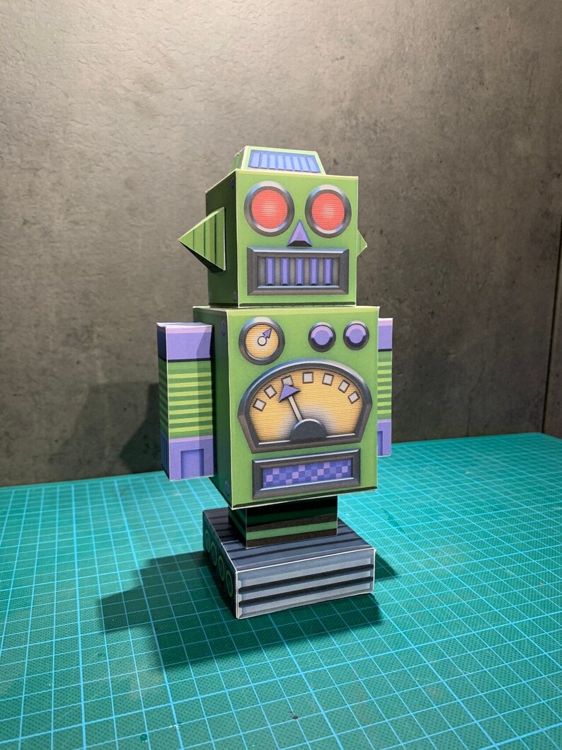 DIY GREEN Simple Robot Papercraft Low Poly PDF Dxf - Etsy