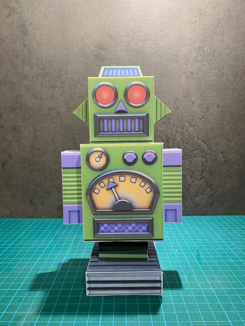 DIY GREEN Simple Robot Papercraft Low Poly PDF Dxf - Etsy
