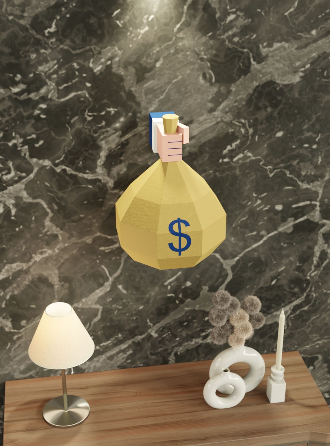 Money Bag Papercraft DIY Wall Ornament 3D Low Poly PDF - Etsy