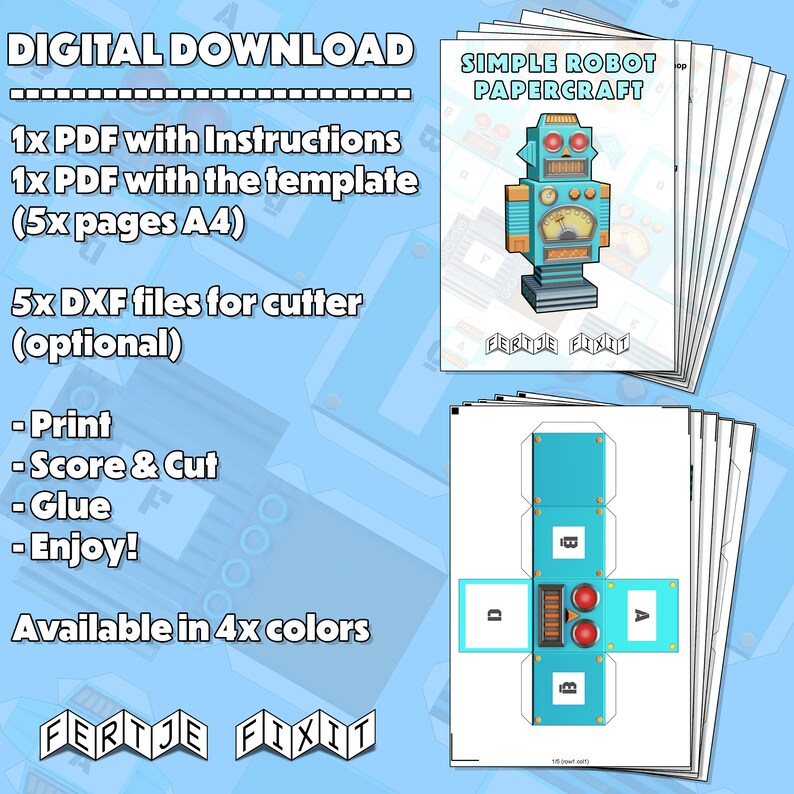 DIY, RED Simple Robot Papercraft, Low Poly, PDF, Dxf, Digital Download ...