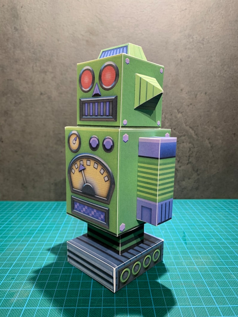 DIY GREEN Simple Robot Papercraft Low Poly PDF Dxf - Etsy