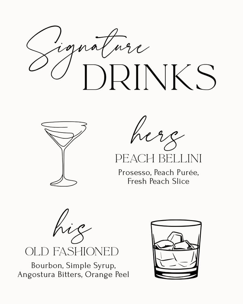 Wedding Signature Drinks Sign, Minimalist Bar Menu (canva Template ...