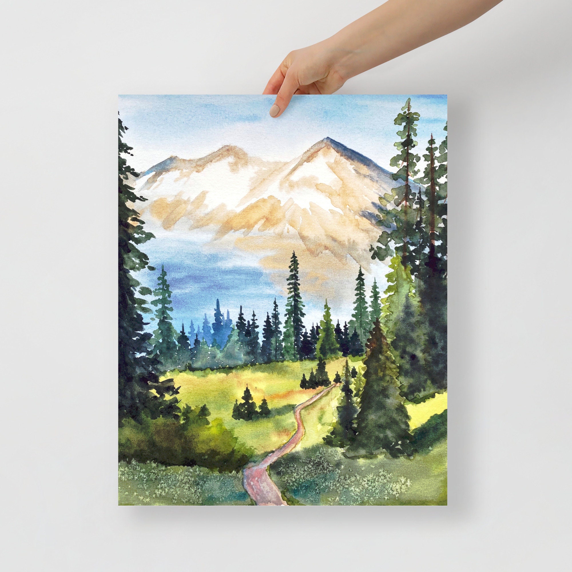 Pine Forest Painting Mountains Art Print Watercolor Landscape - Etsy