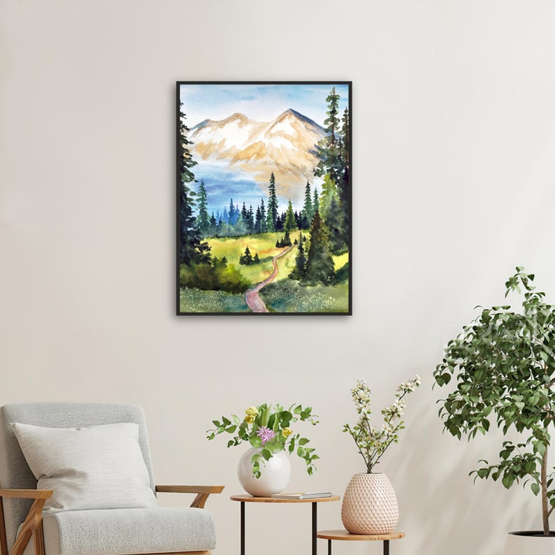 Pine Forest Painting Mountains Art Print Watercolor Landscape - Etsy